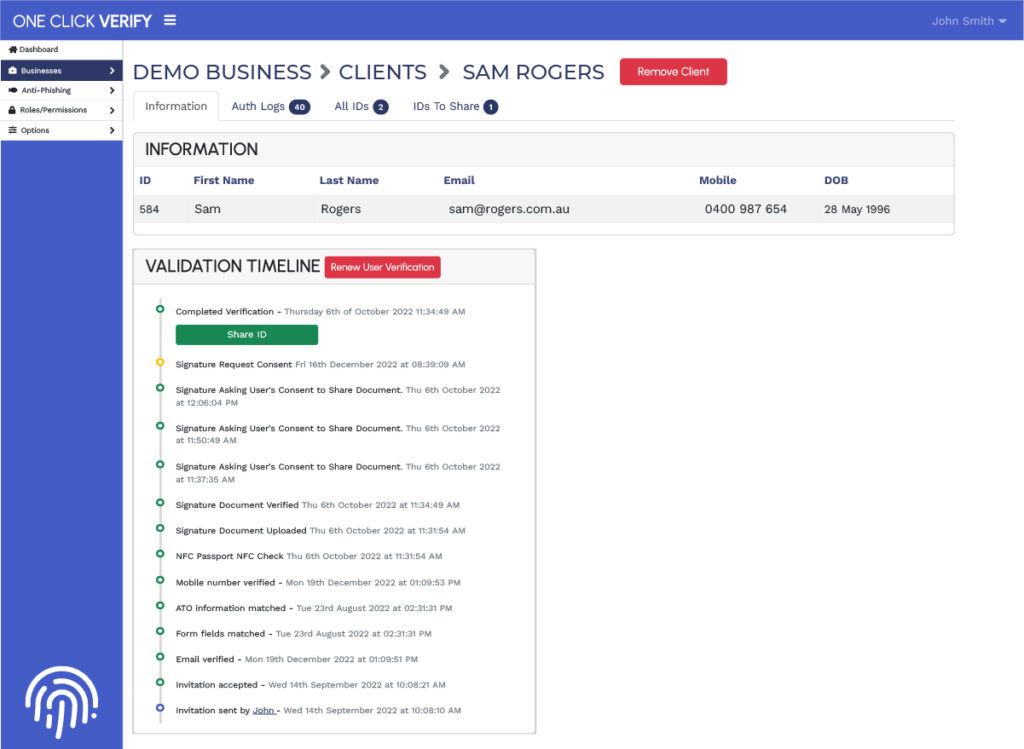 Business User Guide - One Click Verify